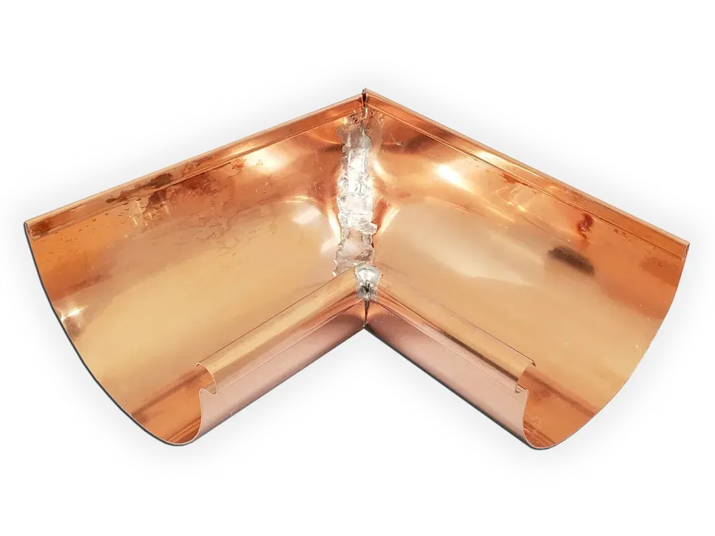 Copper Half Round Gutter Inside Miter | KM Sheet Metal