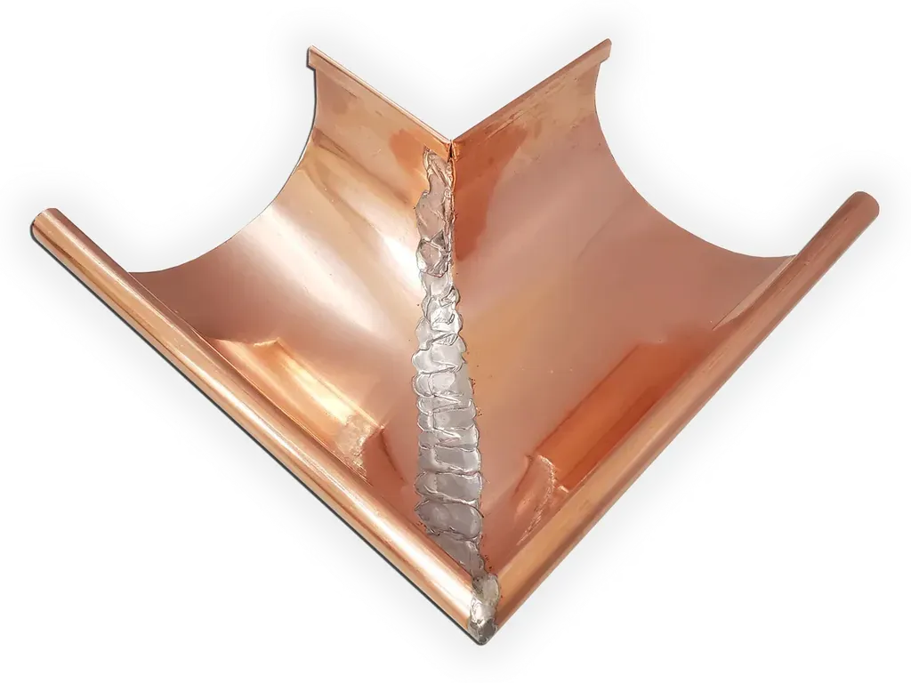 Copper Half Round Gutter Outside Miter | KM Sheet Metal