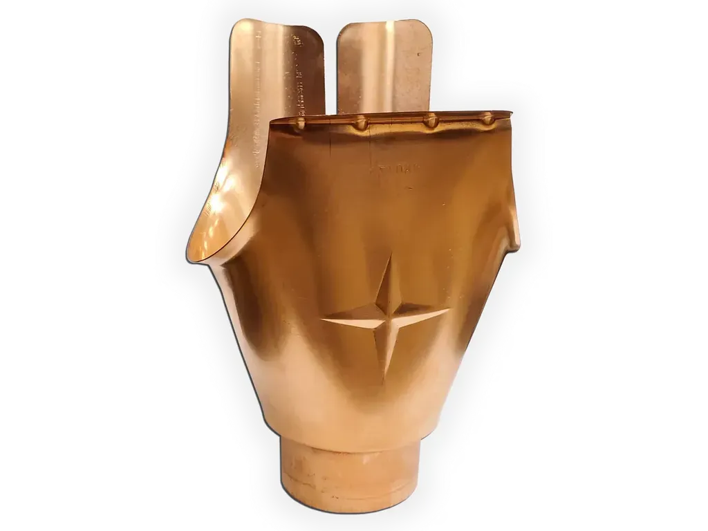 Half Round Gutter Copper Star Drop Wrap Around Outlet | KM Sheet Metal